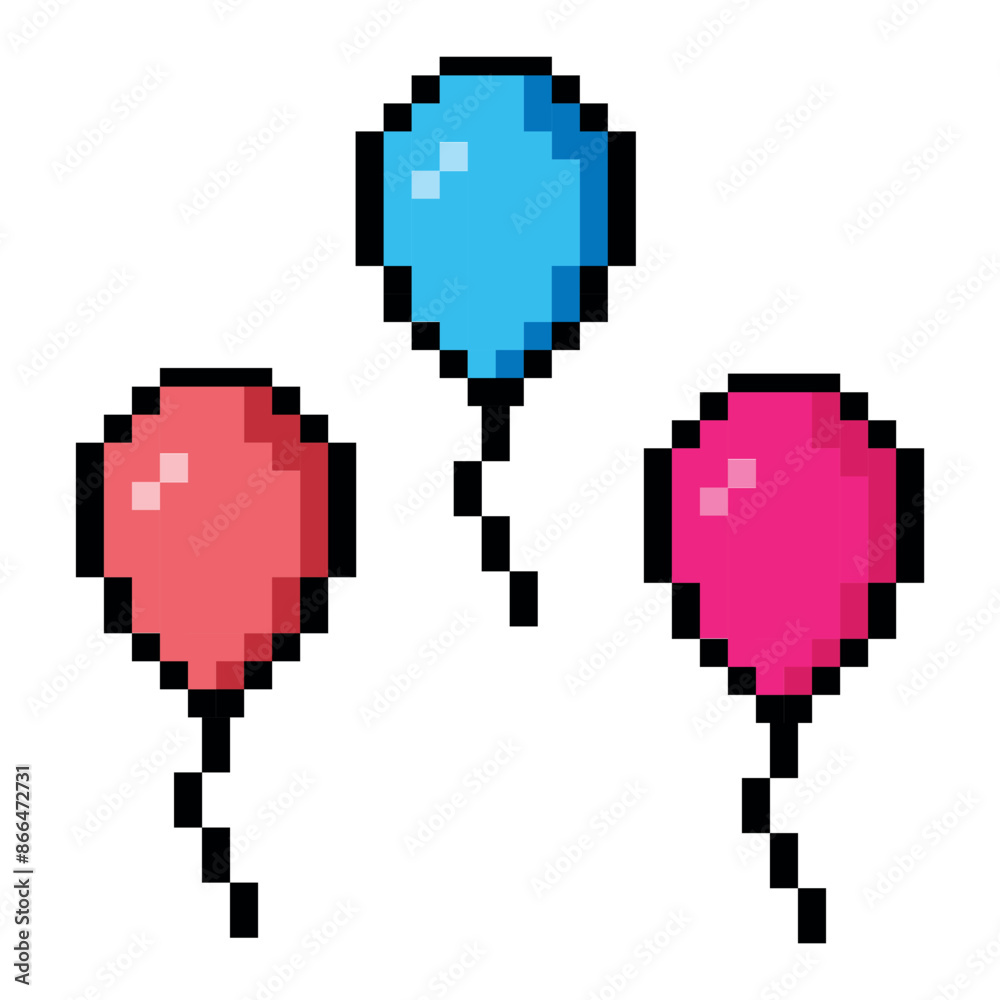 Pixel art party balloon illustration isolated on transparent background ...