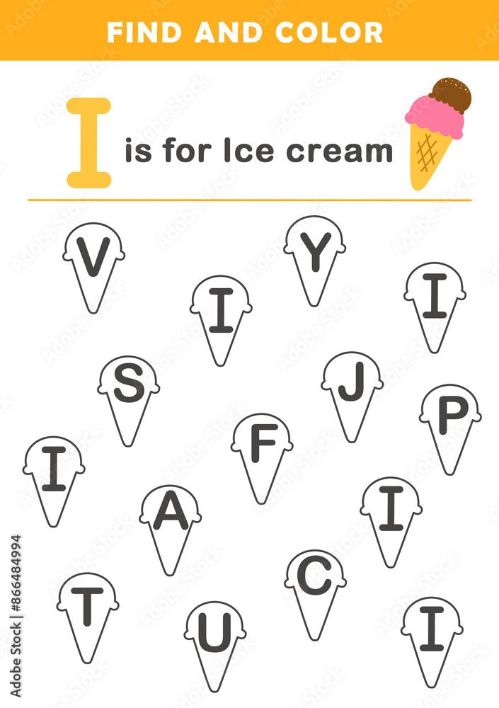 Kindergarten Letter I Find and Color worksheet. Spot and Color the ...