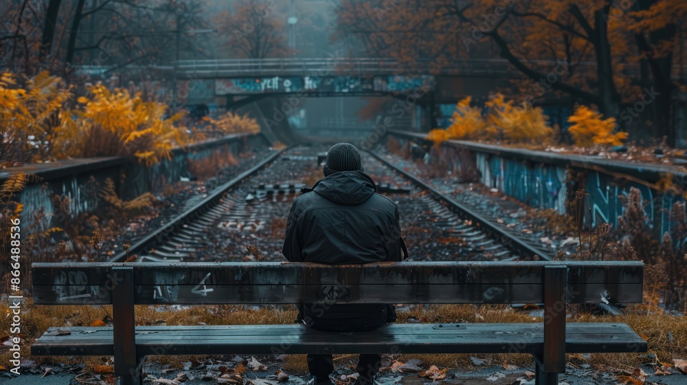 Solitude on a Park Bench: A Lonely Man Contemplates Life Stock Photo ...