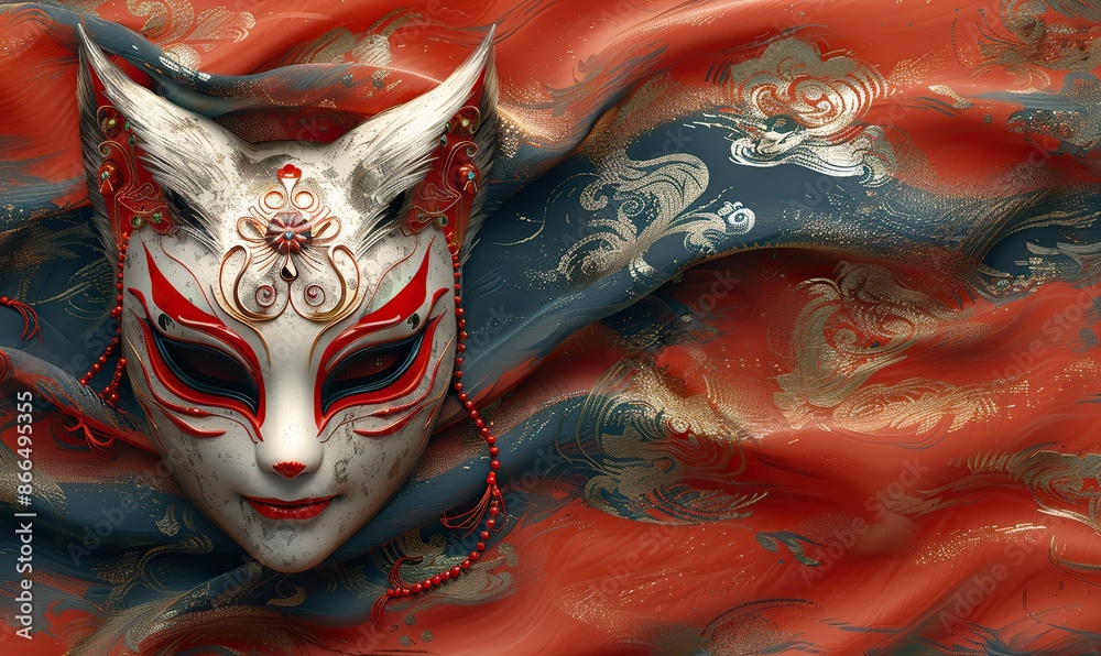 Japanese traditional mask kitsune kabuki bunny fox mask illustration ...