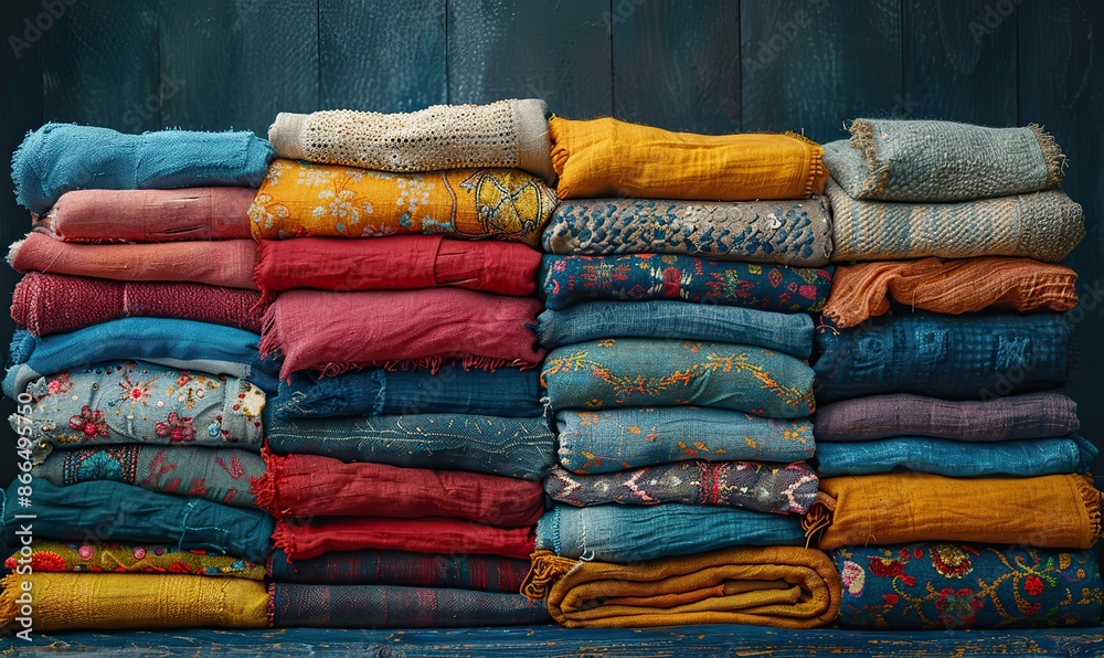 Textile waste awareness: Large fabric pile for recycling and upcycling ...