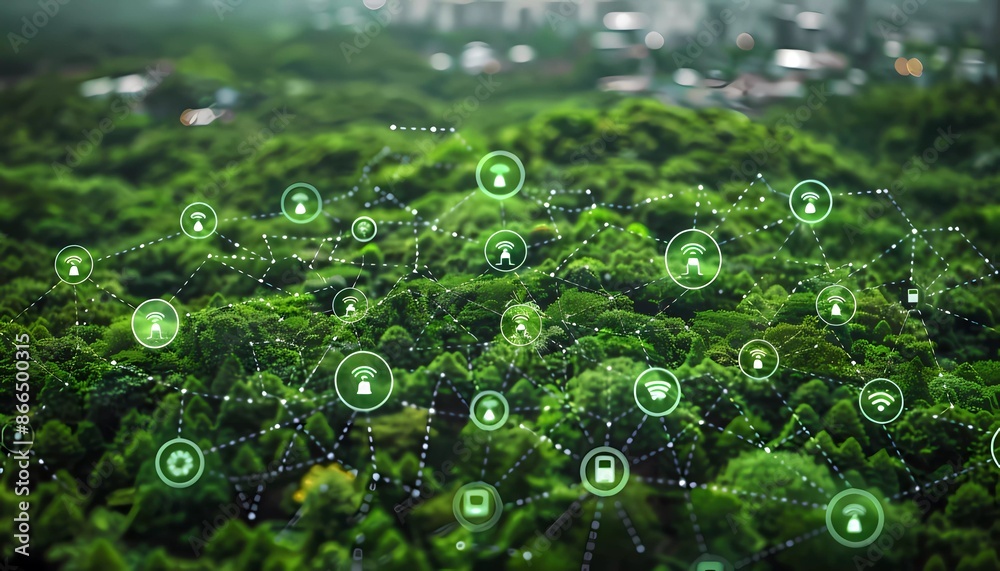 Environmental Impact Assessment, digital map overlaid with icons ...
