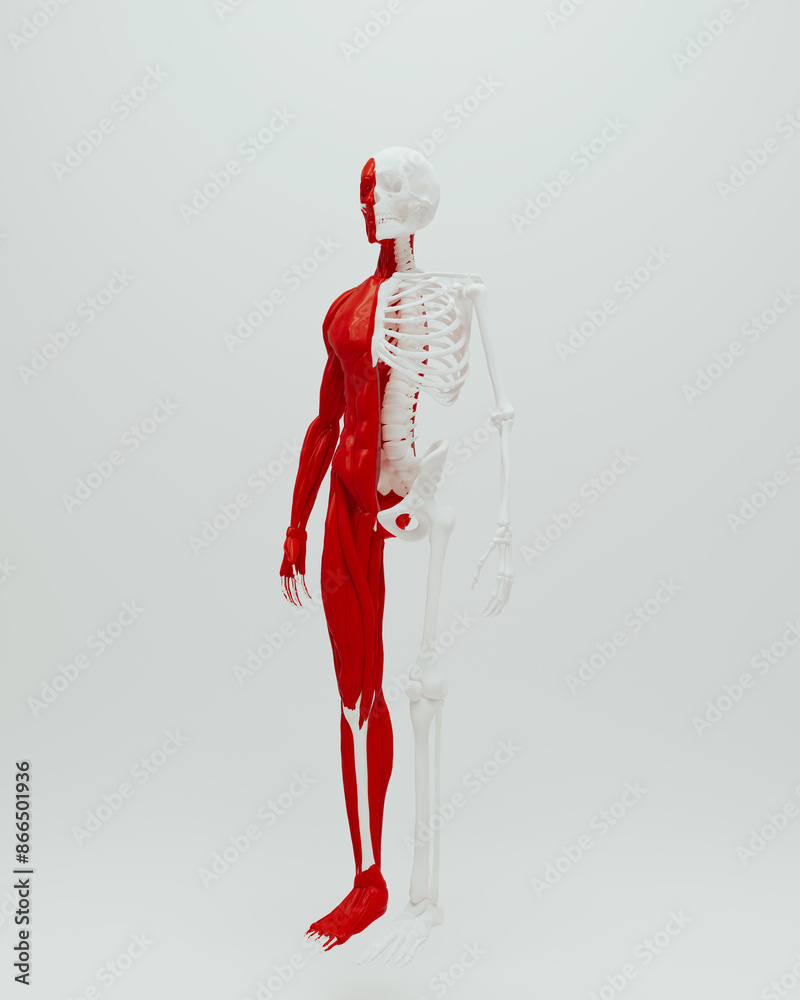 Red white anatomical skeleton muscle human male medical study white ...