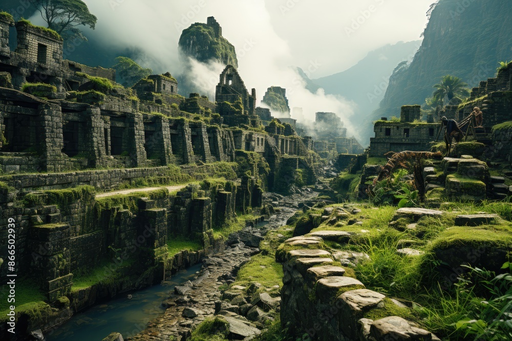 Machu Picchu, Peru, the death group, with tombs and graves., generative ...