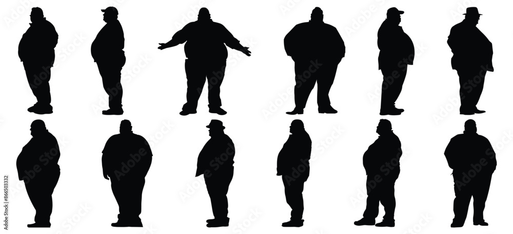 Fat man silhouette set vector design big pack of illustration and icon ...