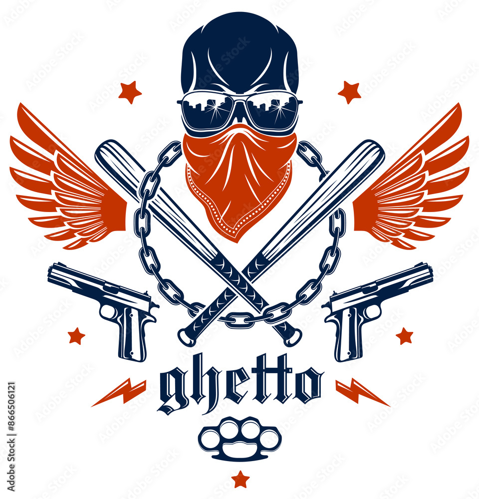 Criminal tattoo ,gang emblem or logo with aggressive skull baseball ...