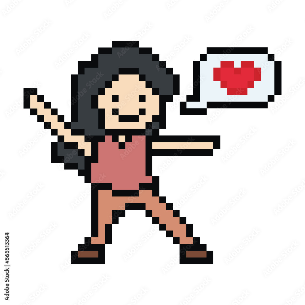 Cute pixel cartoon 8bit character woman exercises training dance ...