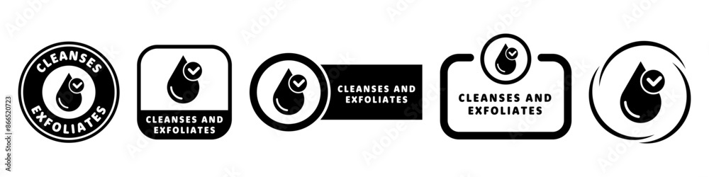 Cleanses and Exfoliates - vector labels for dermatology products. Stock ...