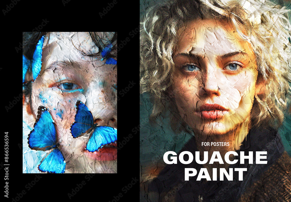 Gouache Paint Poster Photo Effect Mockup With Generative AI Stock ...