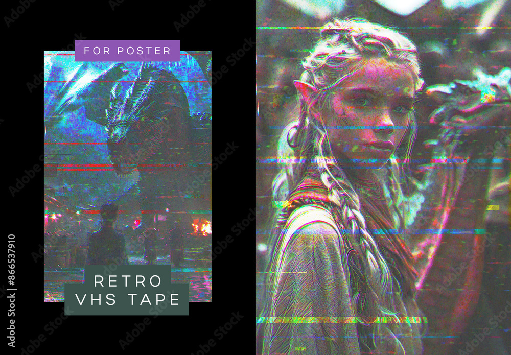 Retro VHS Tape Poster Photo Effect Mockup Stock Template | Adobe Stock