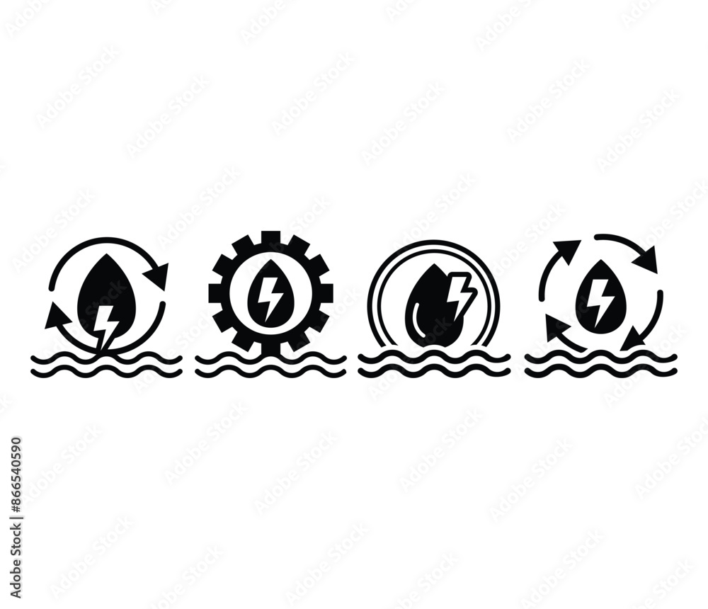 hydropower water icons symbol sign vector design black white color ...
