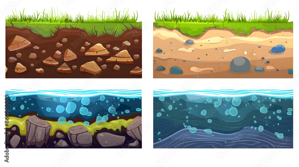 Game UI platform cartoon background design. Texture of soil, green ...