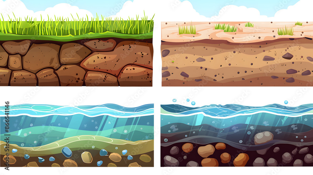 Game UI platform cartoon background design. Texture of soil, green ...