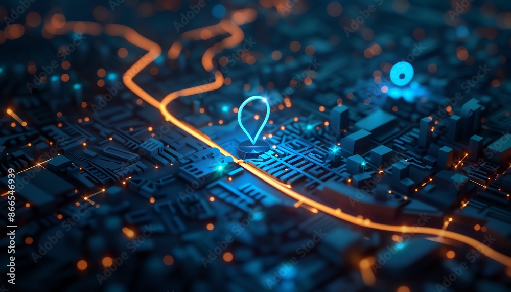 Modern GPS location on map with pin route path, AI generated, detailed ...