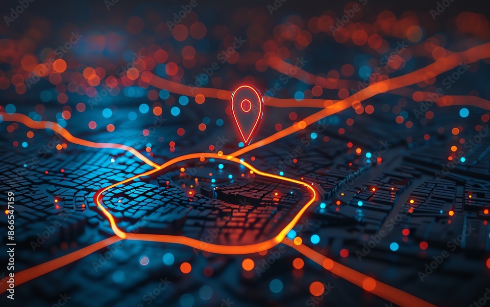 Digital GPS location on map with pin route path, futuristic concept, AI ...