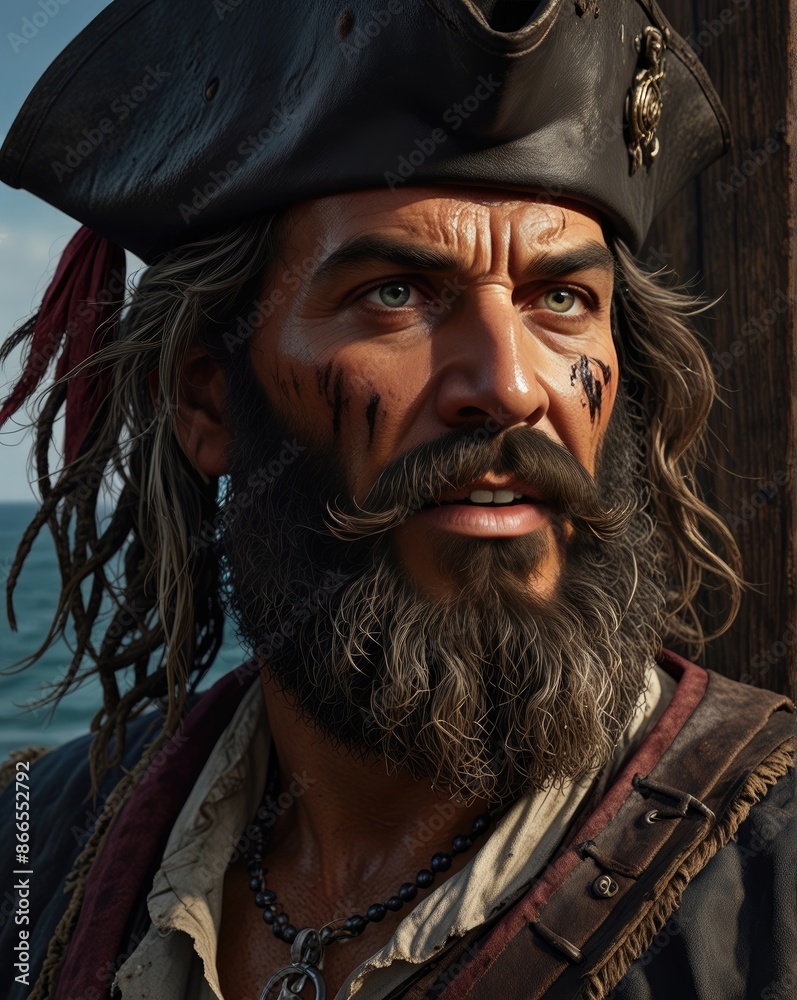 ภาพประกอบสต็อก The infamous pirate Blackbeard emerges in vivid detail ...