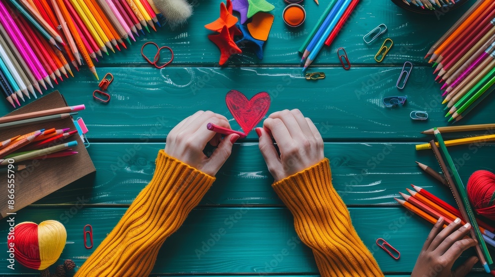 Creative drawing collage picture of woman holding pencil drawing ...
