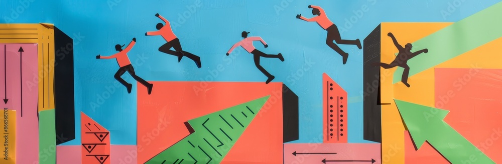 Team cooperation concept of a panoramic creative collage for young ...