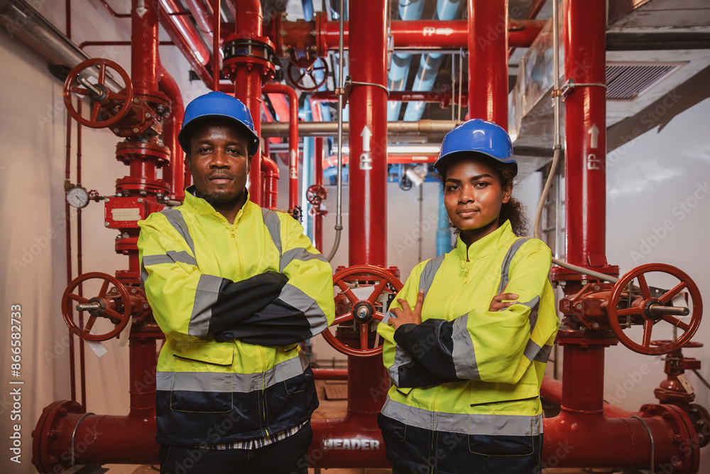 Engineer or technician work checking Fire suppression system and fire ...