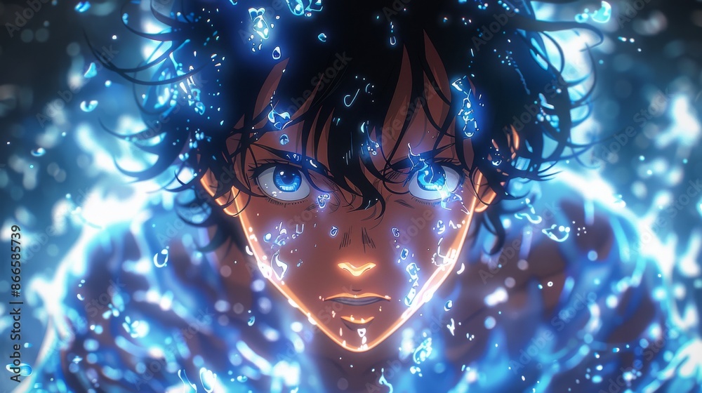 An anime character charging an anime special ability, radiating a ...