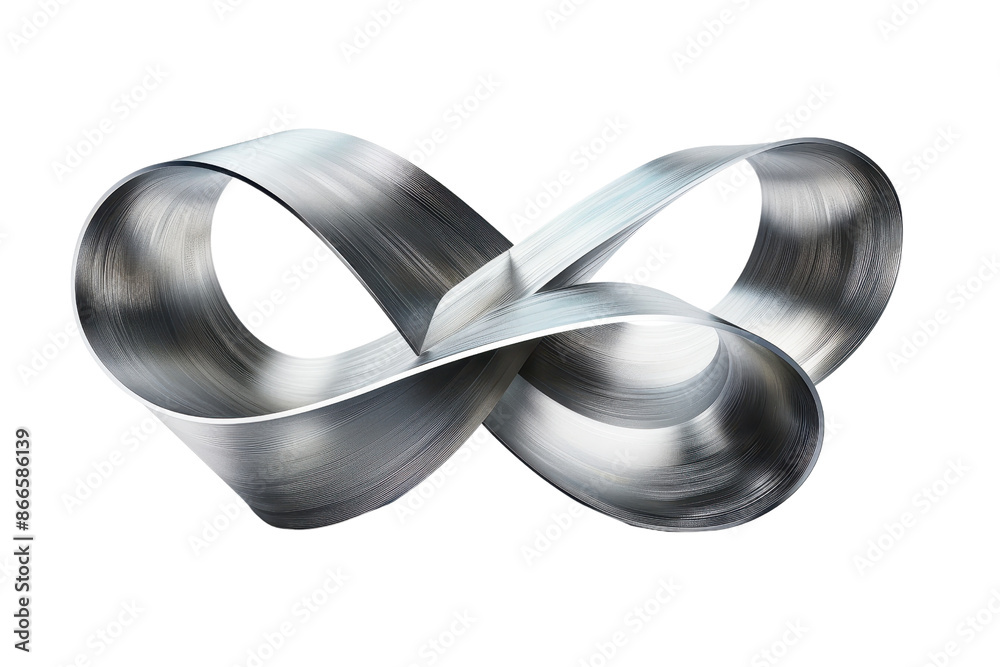 Metallic Mobius strip sculpture with intertwined loops representing ...
