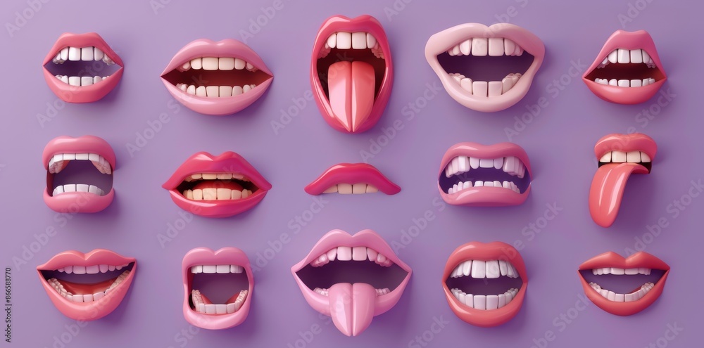 The mouth of a comic character with different emotion expression. Comic ...
