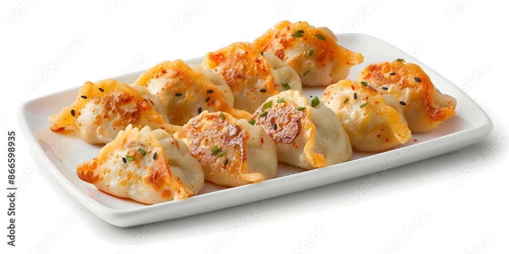 Korean kimchi pork dumplings in a front-view perspective, isolated on ...