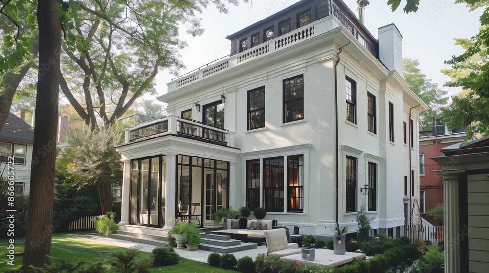 French Neoclassic Style House with Garden. Architecture Exterior with ...