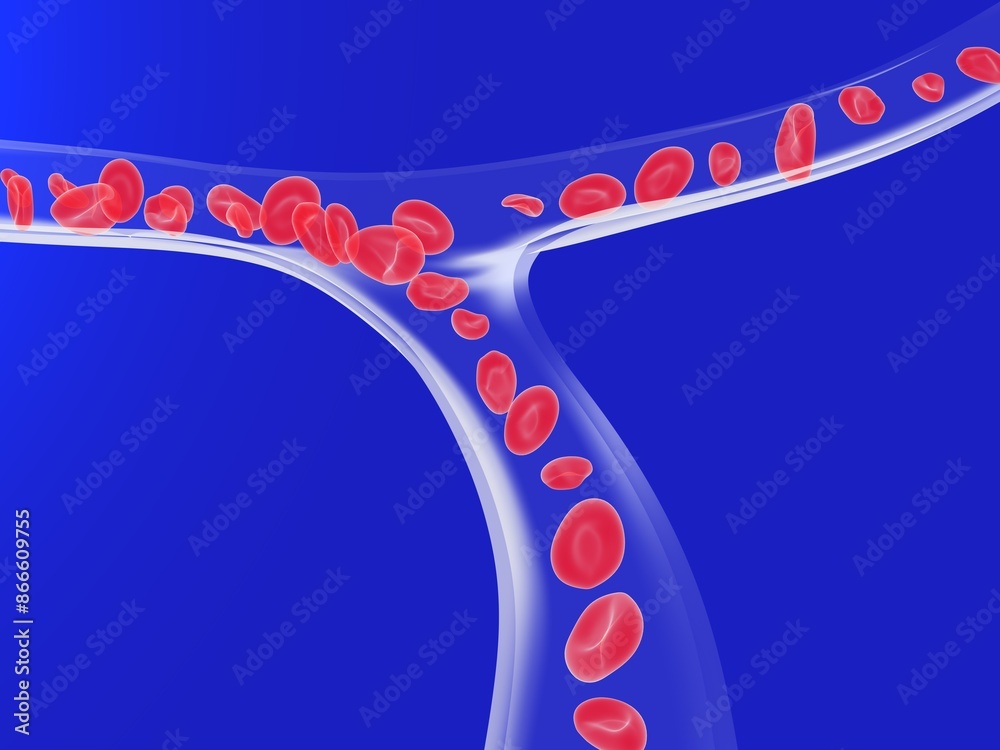 Anatomical 3D illustration of an artery or vein with the movement of ...