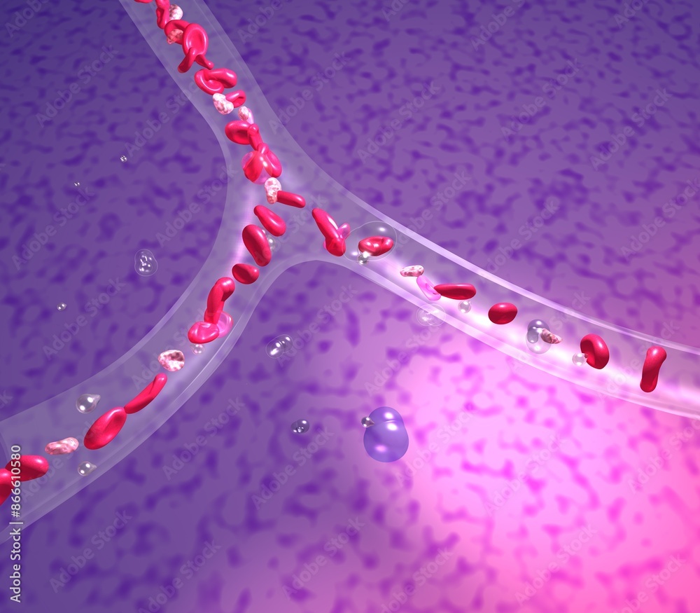 Anatomical 3D illustration of an artery or vein with the movement of ...