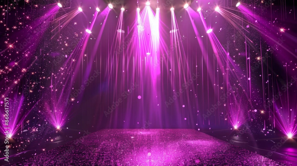 Glittering Gala: Golden Stage Opening with Spotlights and Luxurious ...