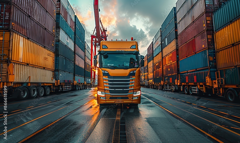 Port's container truck handles logistics, cargo by ship and plane under ...