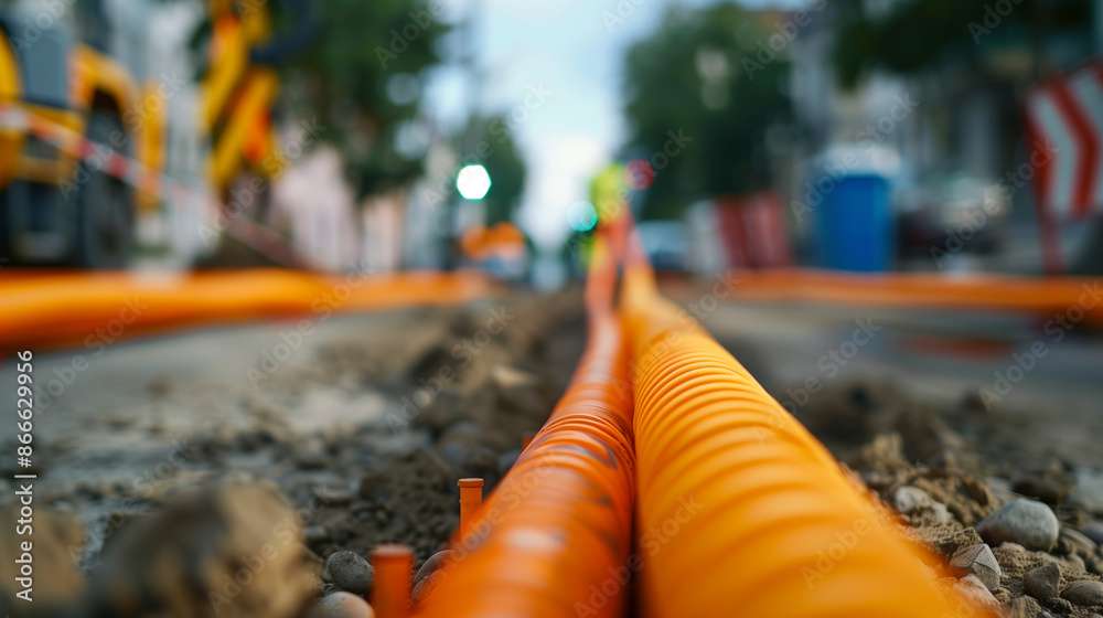copy space, stockphoto, street construction Site for Installing Fiber ...