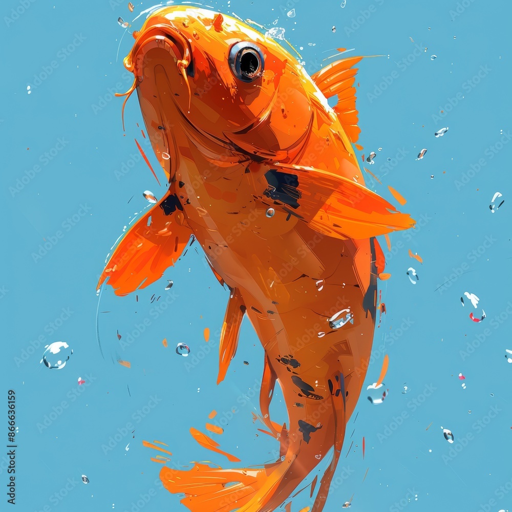 Vibrant orange koi fish with intricate black markings elegantly swim in ...