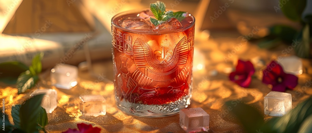Exotic product photo of Egyptian Karkade (Hibiscus Tea), deep ruby red ...
