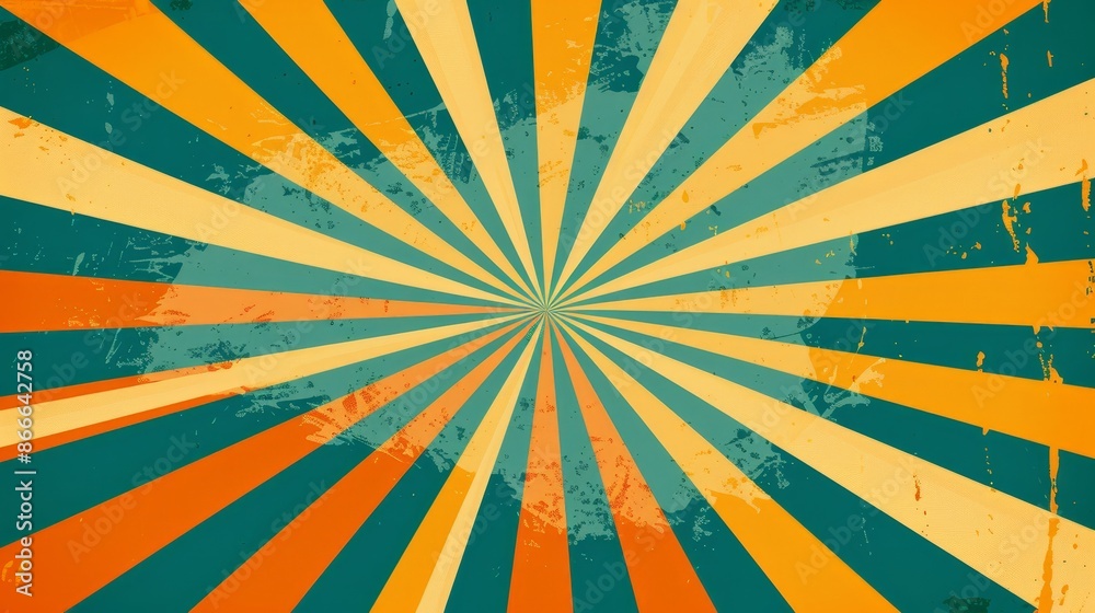 Starburst sunburst pattern and grungy textured vintage color palette of ...