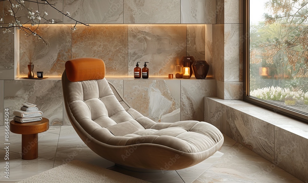 Relaxing lounge/beauty salon chair's cozy contemporary luxury interior ...