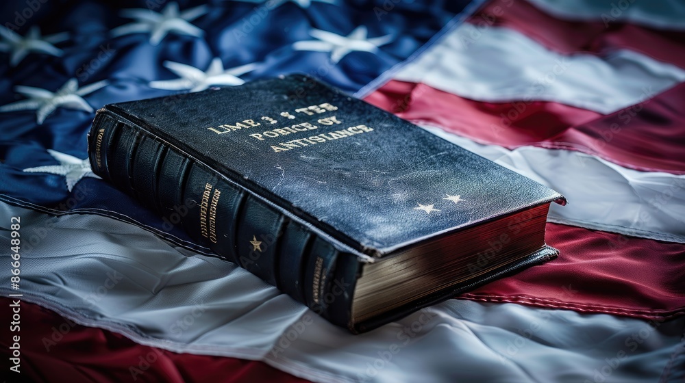 Sacred symbolism: The Holy Bible laid on the American flag, signifying ...