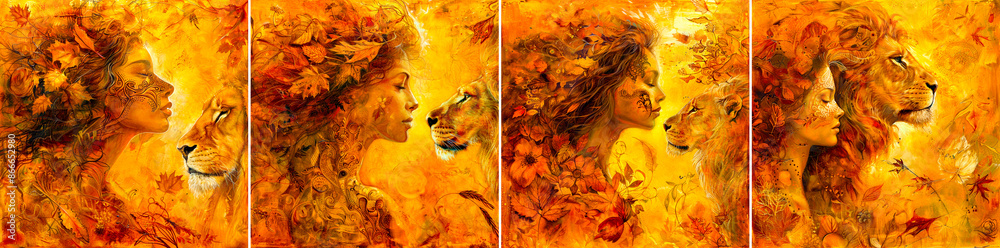 4 photo collages Mix human and animal shapes to convey unity with ...