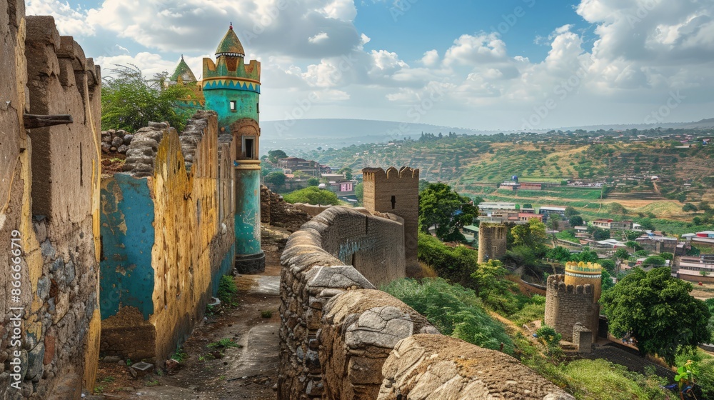 The historic city of Harar, Ethiopia, known for its city walls and ...