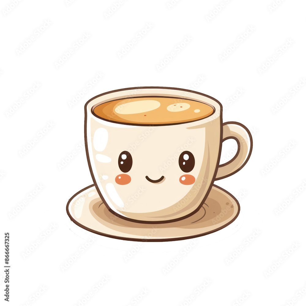 Cute kawaii coffee cup with smiling face illustration. Perfect for ...
