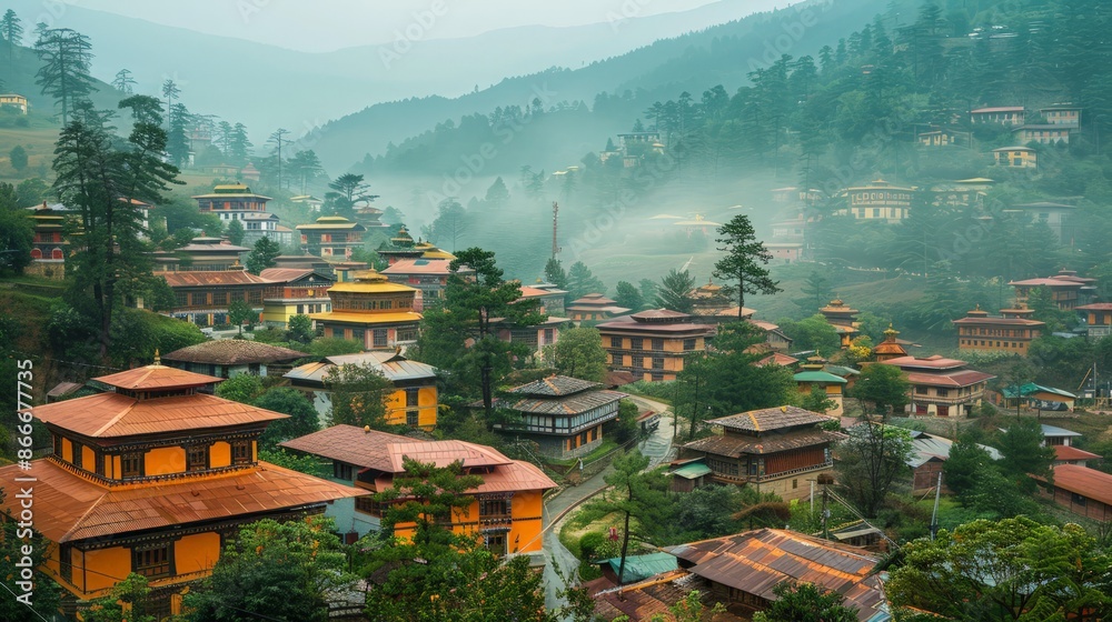 Foto de The historic city of Thimphu, Bhutan, known for its traditional ...