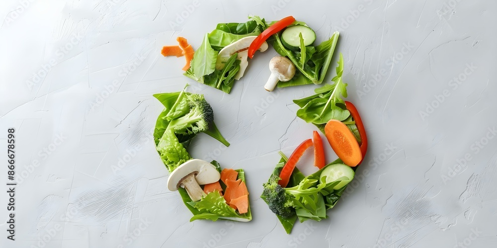 Highres image of recycling symbol created from food scraps and peelings ...