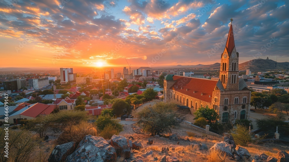 The historic city of Windhoek, Namibia, known for its German colonial ...