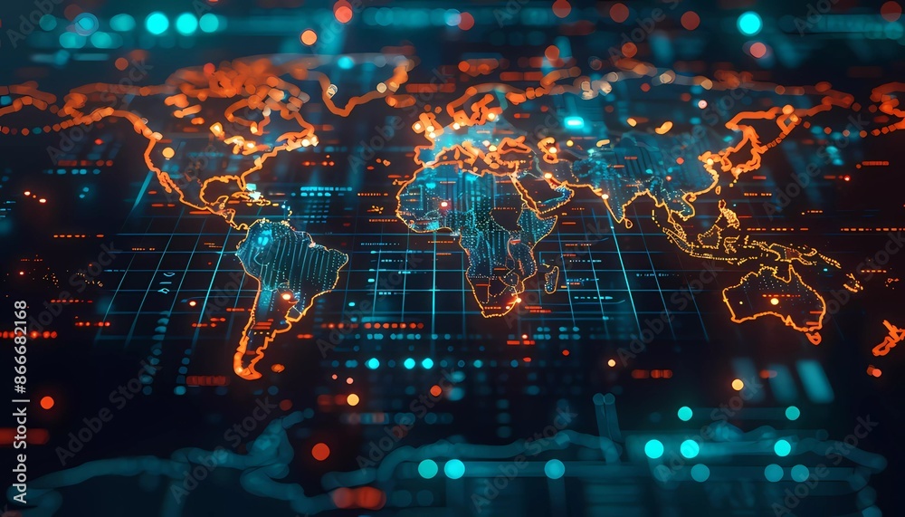 Cross-Border Data Transfer Compliance, global map with icons of data flows, international data ...