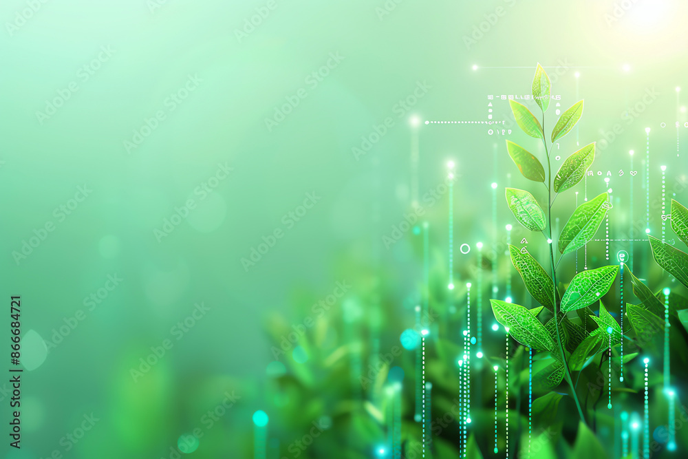 Digital green technology concept with futuristic plant growth ...
