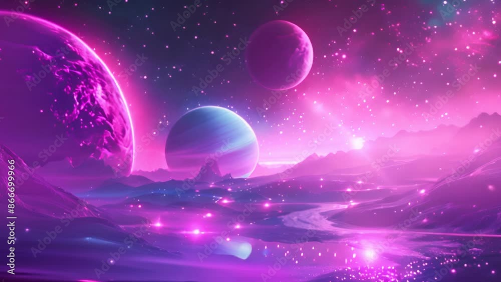 Stars, planets, fantasy landscapes of the future. Futuristic space sci ...