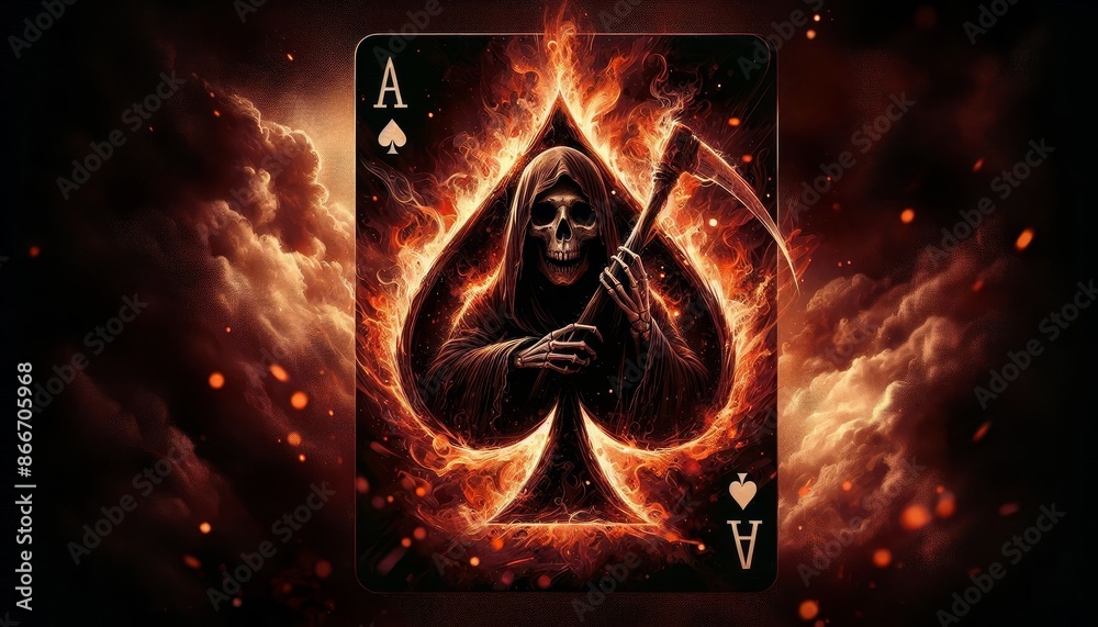 Flaming Ace of Spades with Grim Reaper - A fiery Ace of Spades card ...