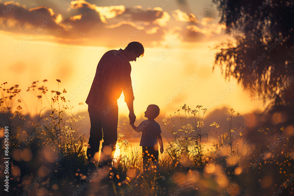 Father and son in the park. Father's day, happy family concept. Dad ...