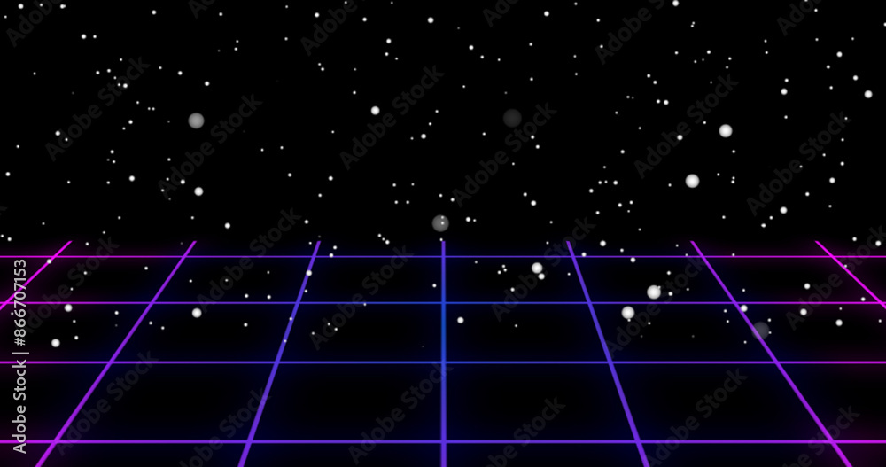 Retro style colorful grid moving with stars in background. 90s ...